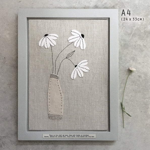 Large handstitched picture in grey wooden frame – Whynot Gallery